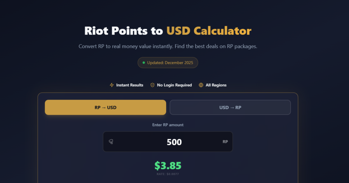 Riot Points to USD Calculator - RP Value Converter